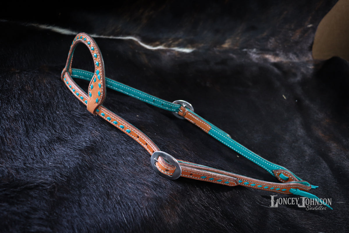 Loop Ear Bridle With Turquoise Buck Stitch – Loncey Johnson Saddles