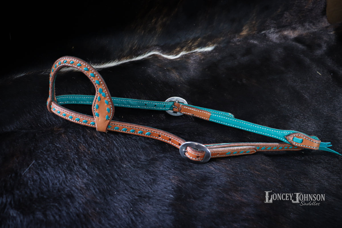 Loop Ear Bridle With Turquoise Buck Stitch – Loncey Johnson Saddles